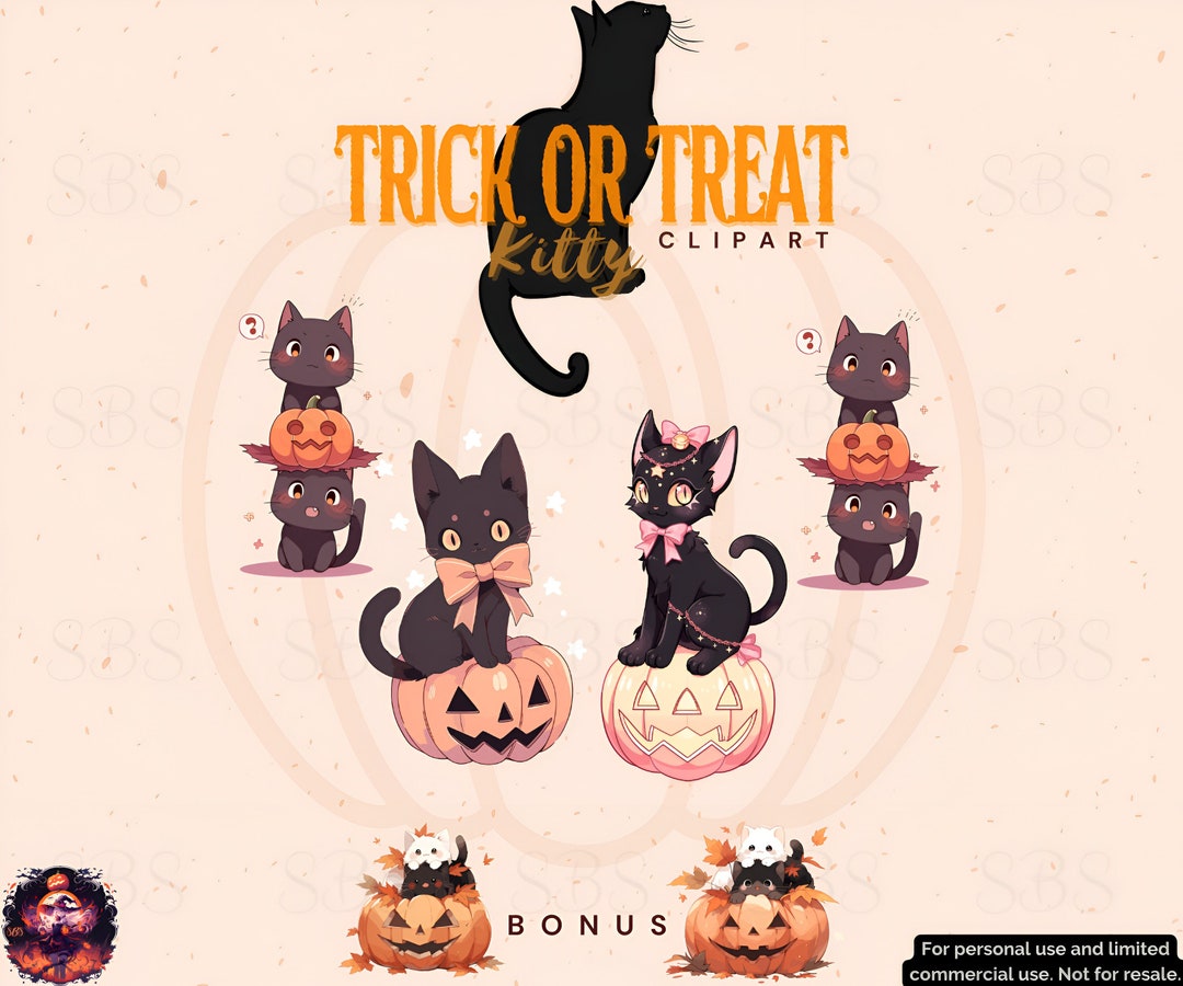 Cats and Pumpkins Clip Art Set - 6 Digital Halloween Designs for Trick ...