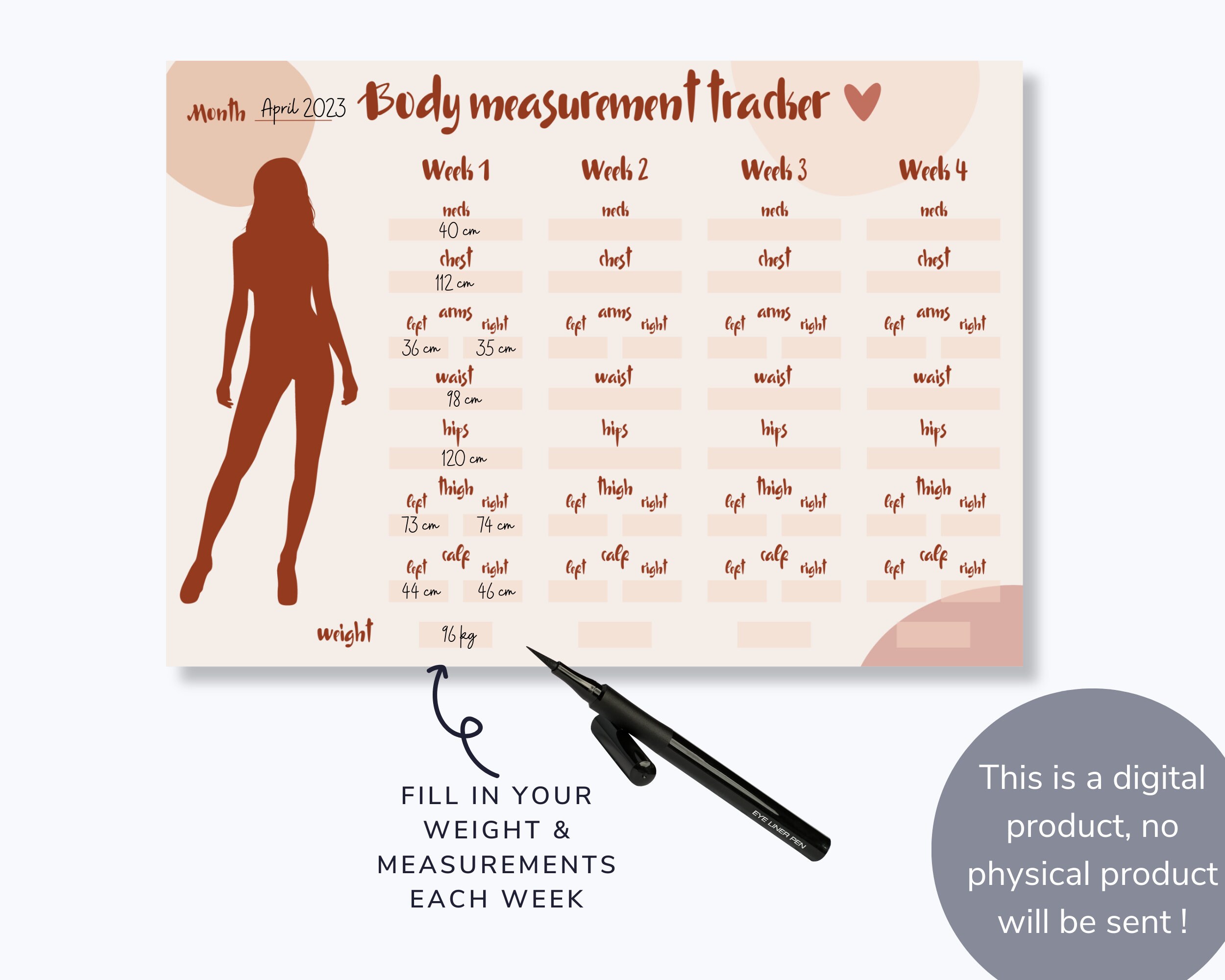 Body Measurement Tracker, Weight Loss Tracker, Printable Body ...