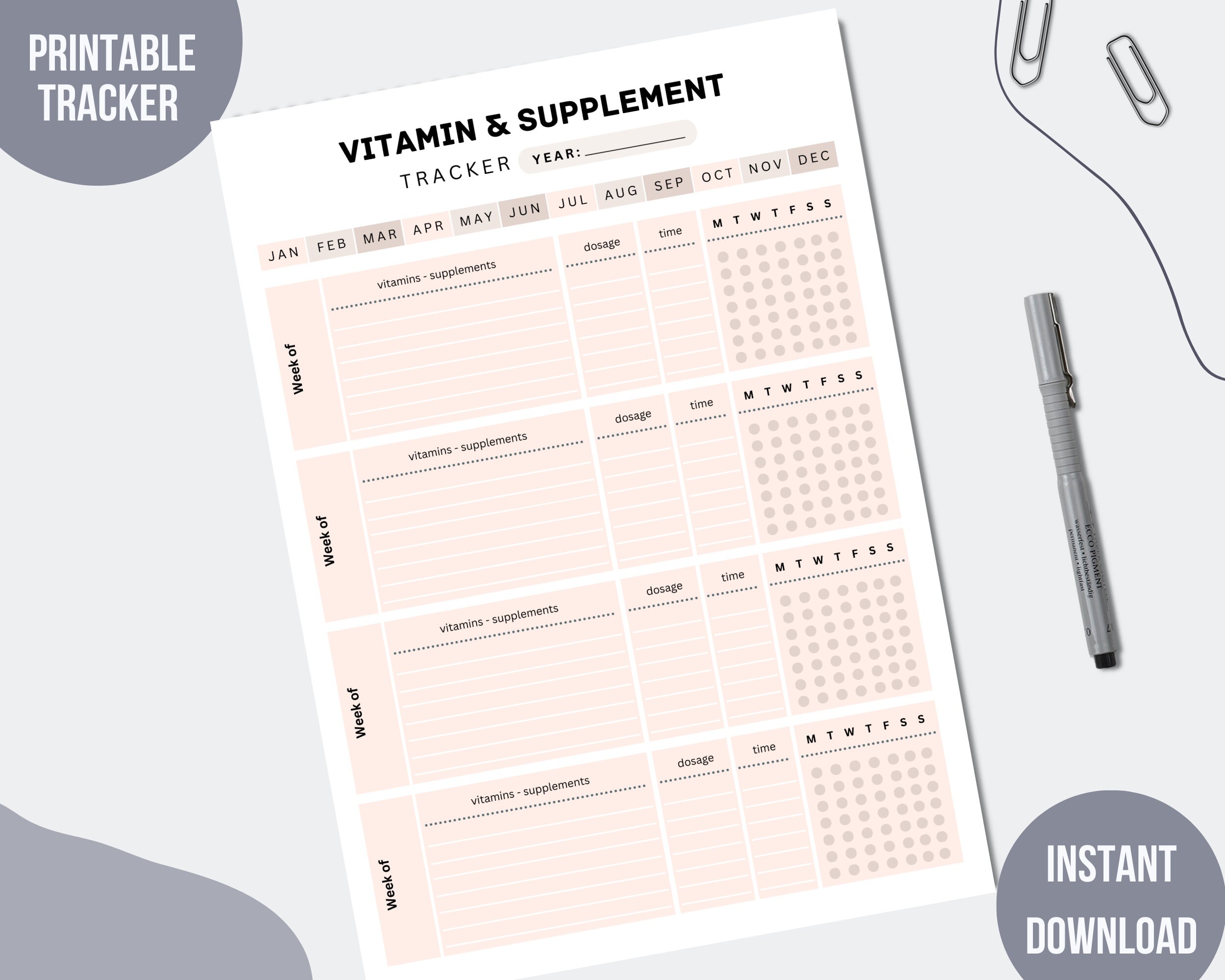 Vitamin Supplement Tracker, Health Log, Supplement Organizer, Vitamins ...
