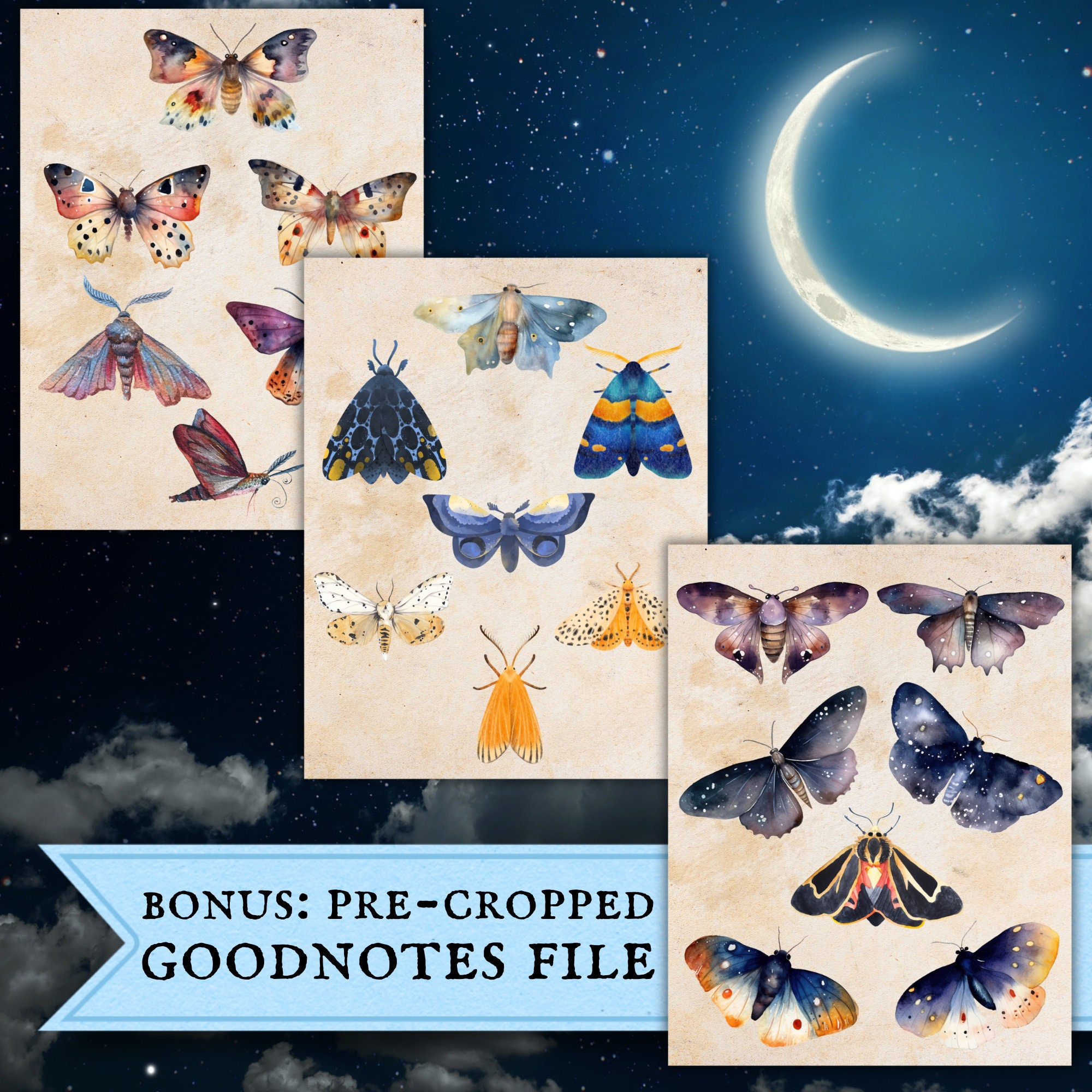 Watercolor Moth Digital Stickers | Moth Clipart | Watercolor Clipart ...