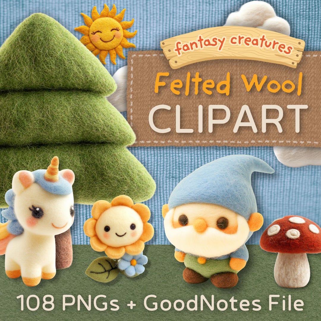 Felted Wool Fantasy Creatures Clipart, Cute Needle Felt Animal PNG ...