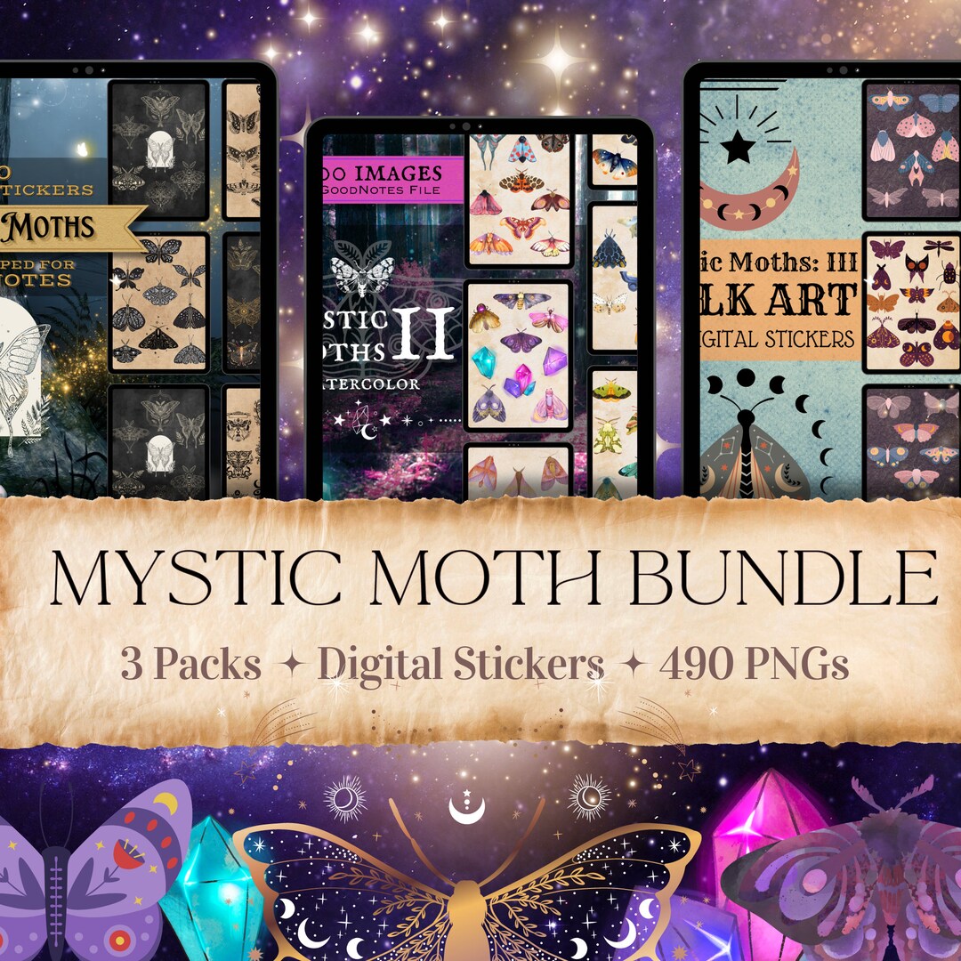 Moth Digital Sticker Bundle | Mystic Moth Clipart, Goodnotes Stickers ...