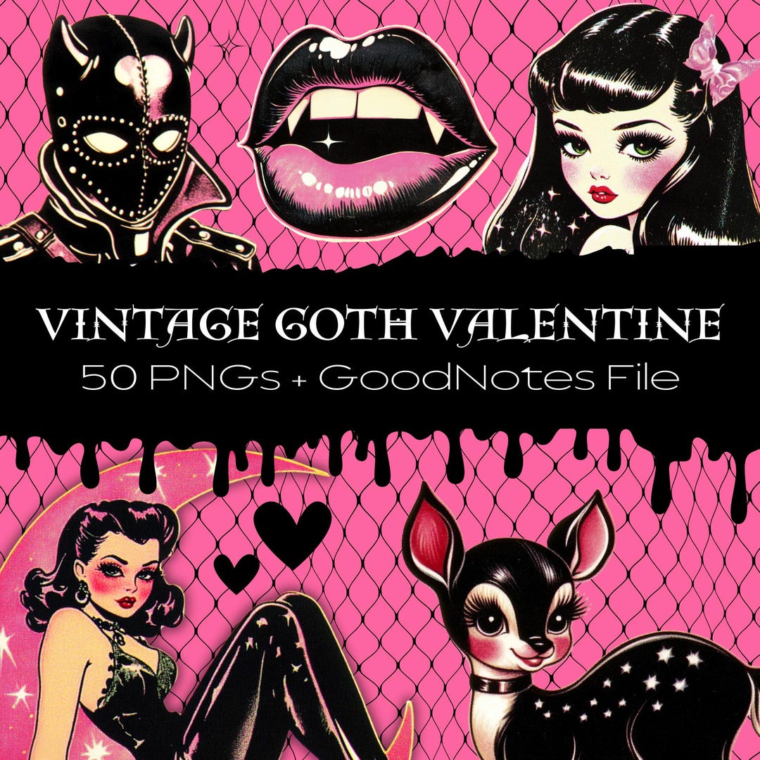 Vintage Goth Valentine Digital Stickers | Vampire Valentine Clipart | Spooky Valentine Clipart ...