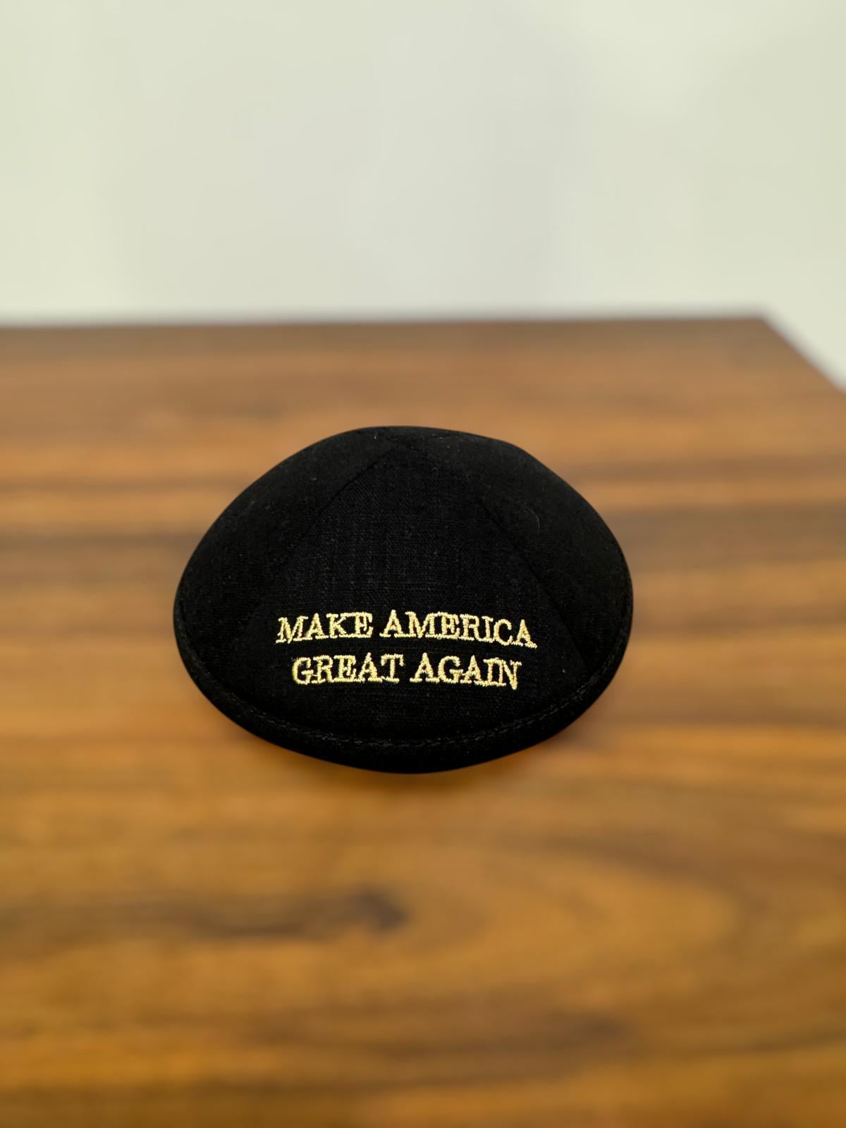 MAGA Kippah: Black Linen Yarmulke With Gold Embroidery - Etsy