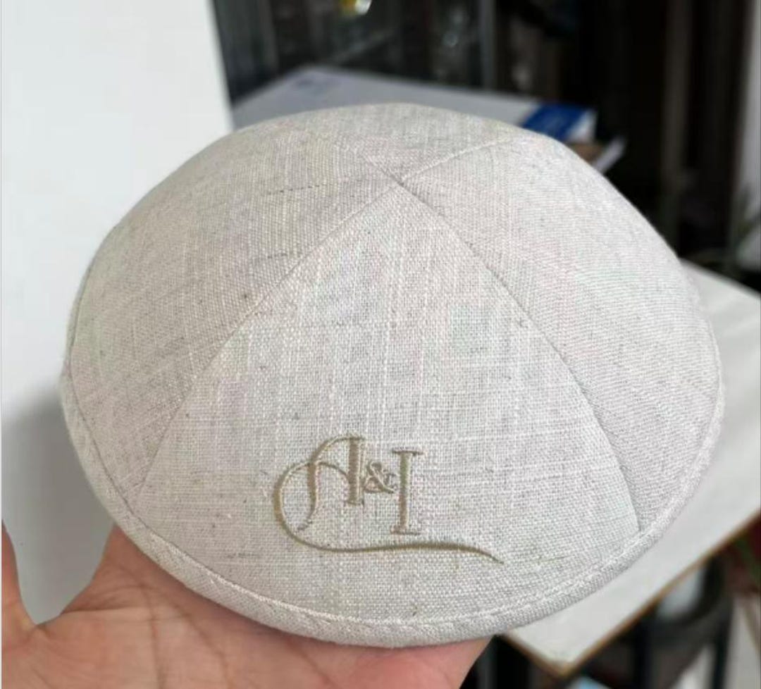 Beige Linen Wedding Kippah – Personalized Groomsmen Yarmulke, Bar ...