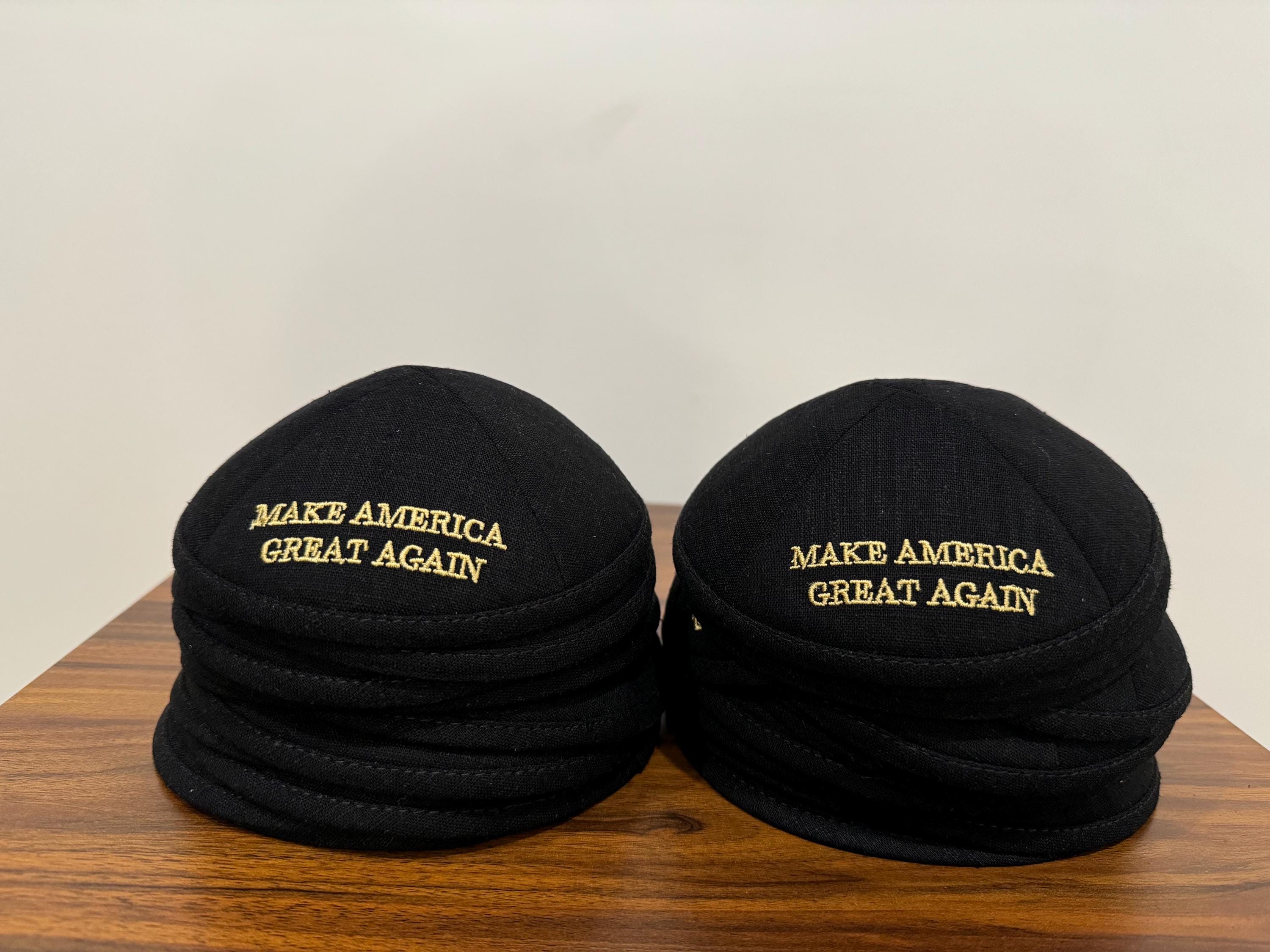 MAGA Kippah: Black Linen Yarmulke With Gold Embroidery - Etsy