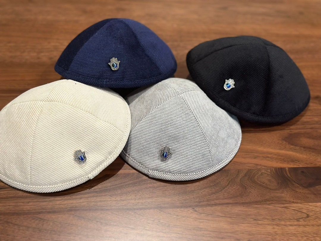 Corduroy Kippah: Chamsa Evil Eye Talisman, Bar Mitzvah Yarmulke - Etsy
