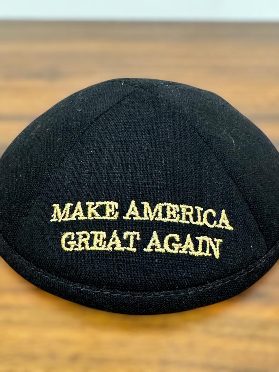 MAGA Kippah: Black Linen Yarmulke With Gold Embroidery - Etsy