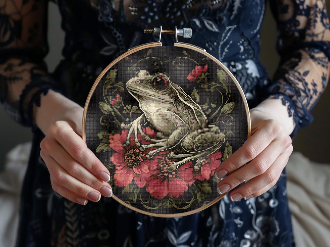 Gothic Frog With Flowers Cross Stitch Pattern PDF | Gothic Frog Design ...