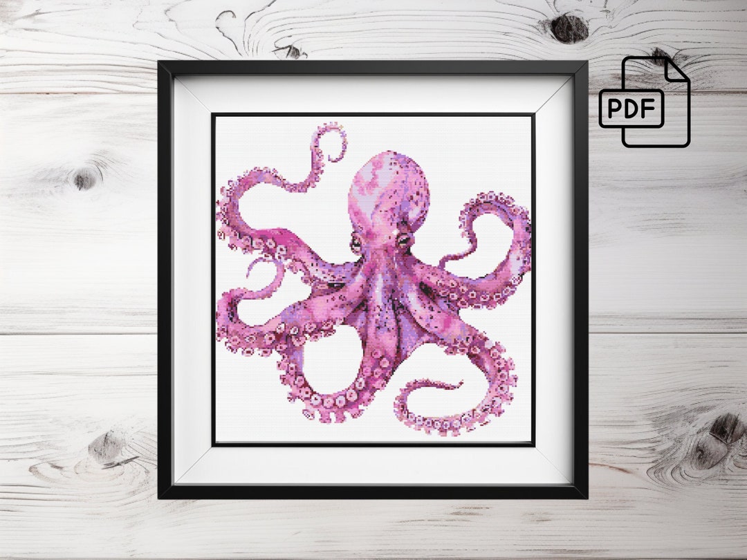 Pink Octopus Cross Stitch Pattern: Watercolor Animal Chart (PDF Pattern ...