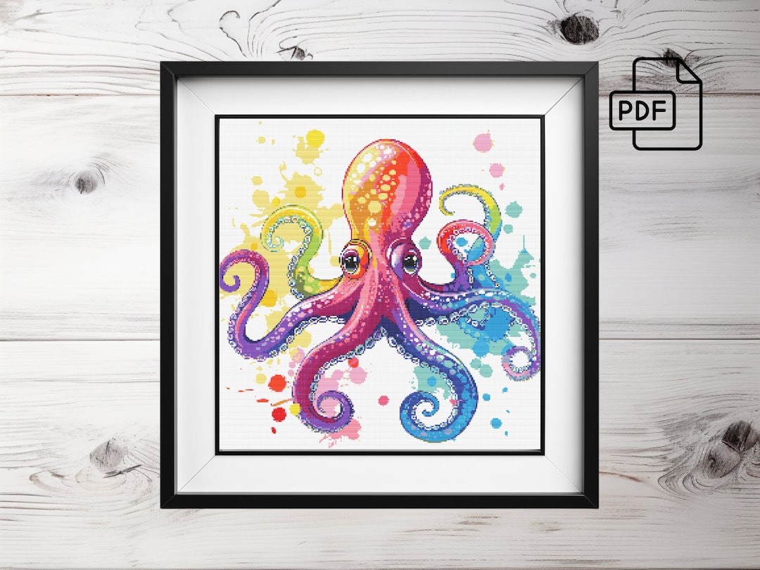 Octopus Cross Stitch Pattern | Watercolor Octopus Xstitch Chart ...