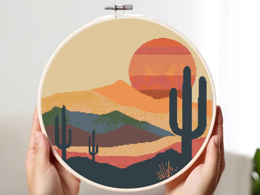 Desert Sunrise Cross Stitch Pattern: Landscape Embroidery (PDF Pattern ...