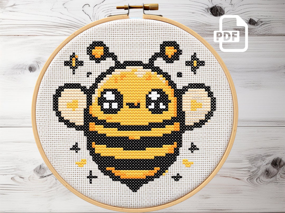 Beginner Honey Bee Cross Stitch Pattern PDF - Color, Black and White ...