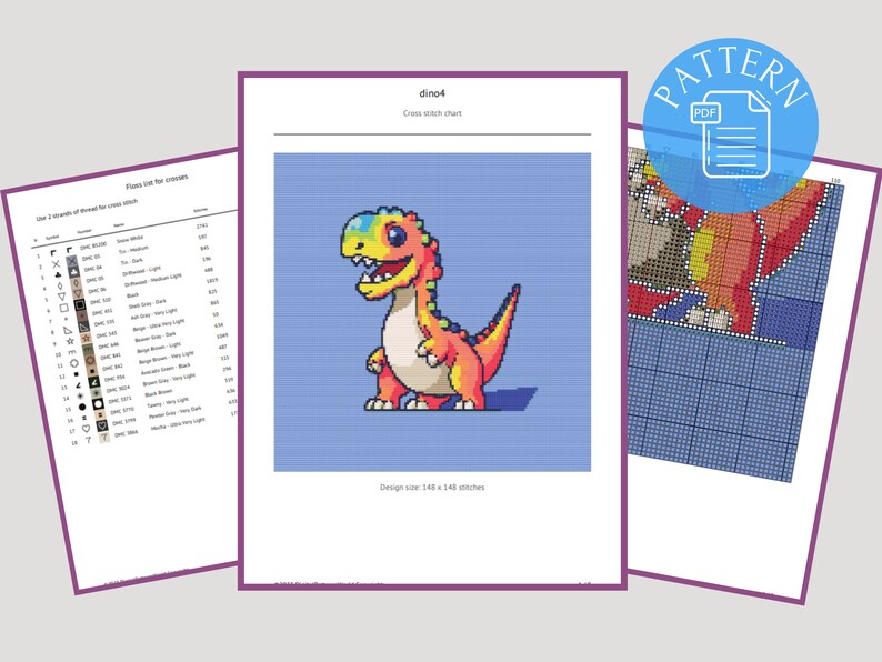 Dinosaur Cross Stitch Pattern - Etsy