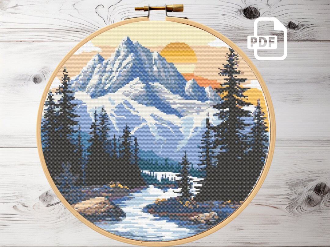 Mountain Sunrise Cross Stitch Pattern: Landscape View (PDF Pattern) - Etsy