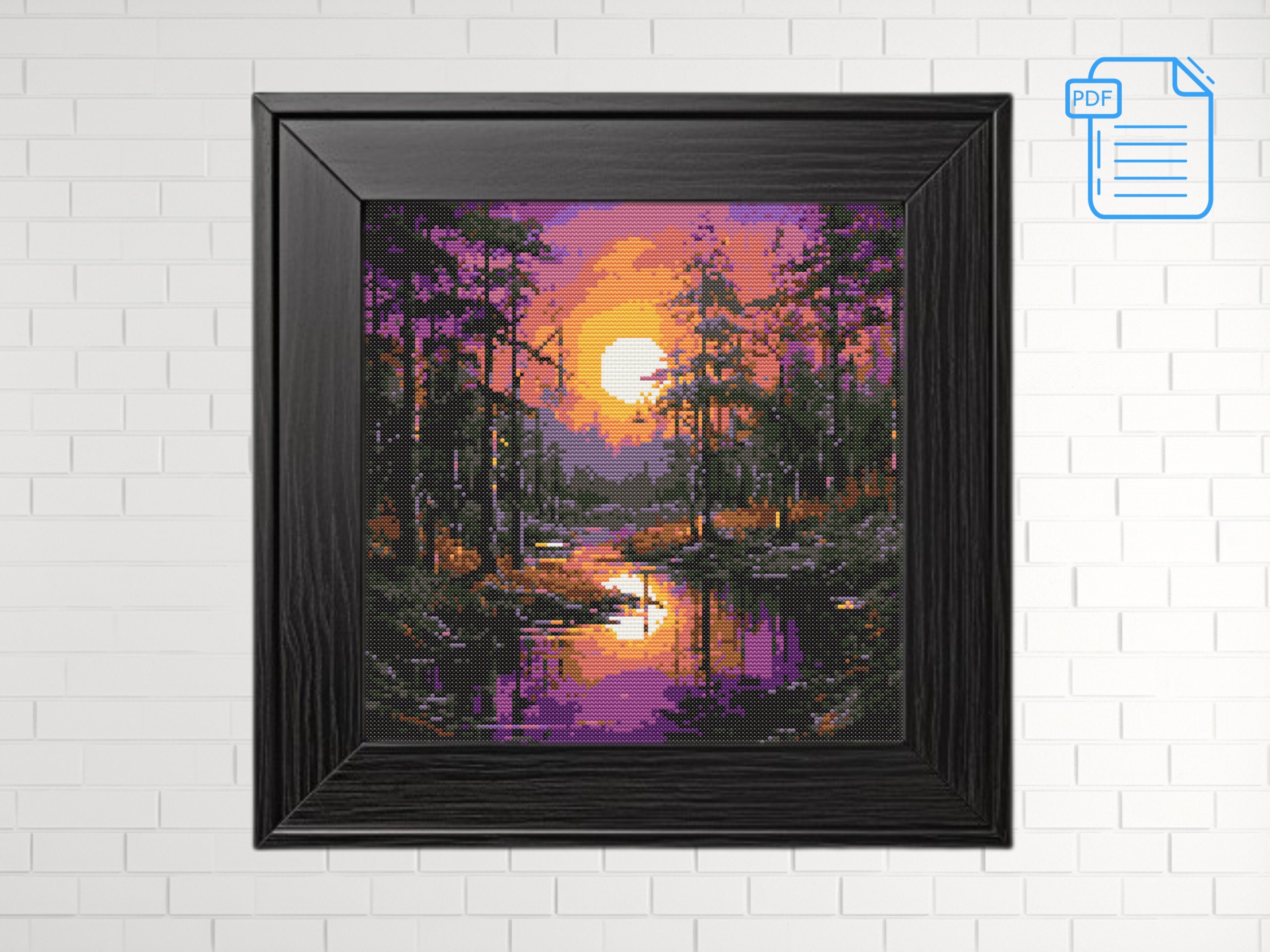 Forest Sunset Cross Stitch Pattern Floral X-cross Stitch Pattern Nature ...