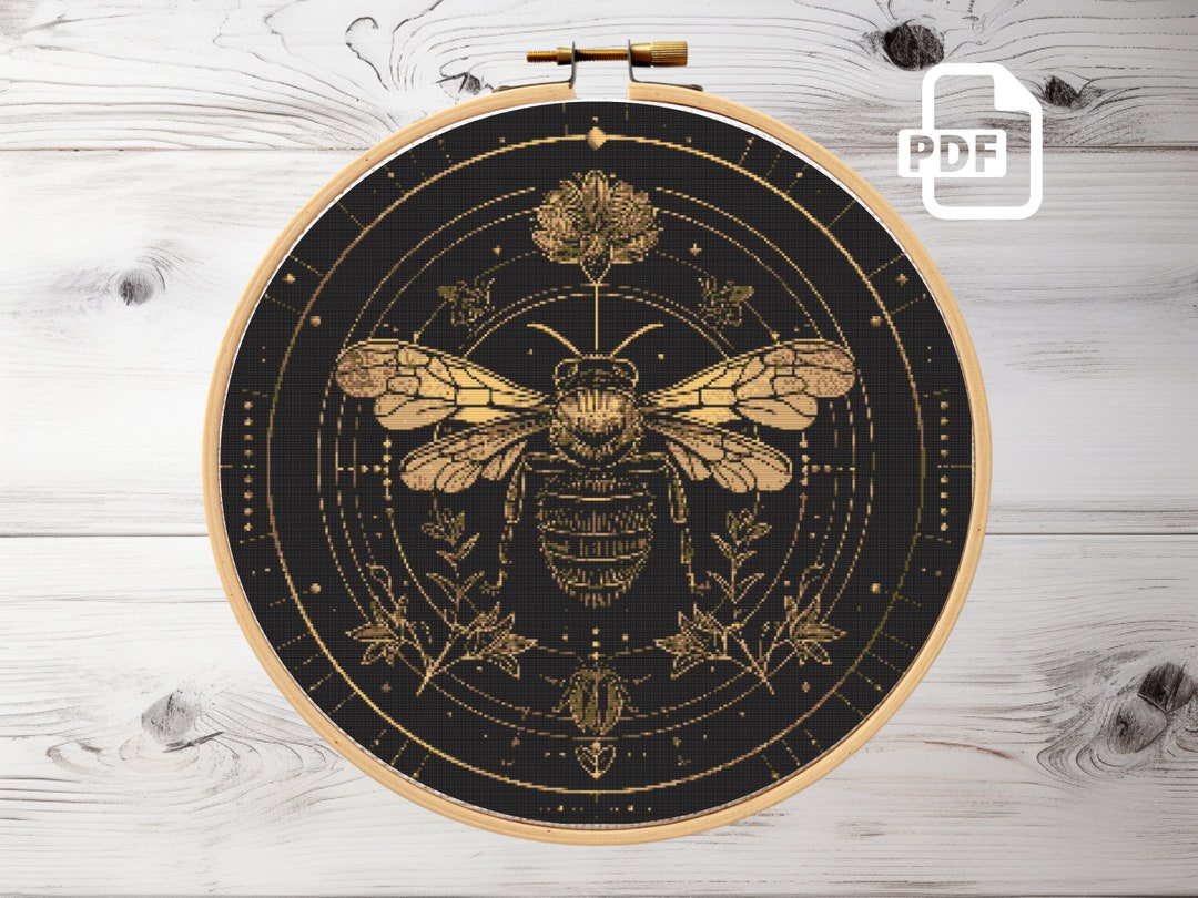Gold Vintage Bee Cross Stitch Pattern PDF Gothic Gift for Goth X-stitch ...