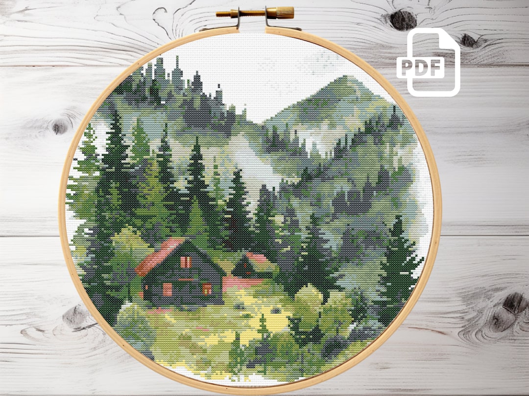 Forest Mountain Landscape Cross Stitch Pattern PDF, Nature X-cross ...