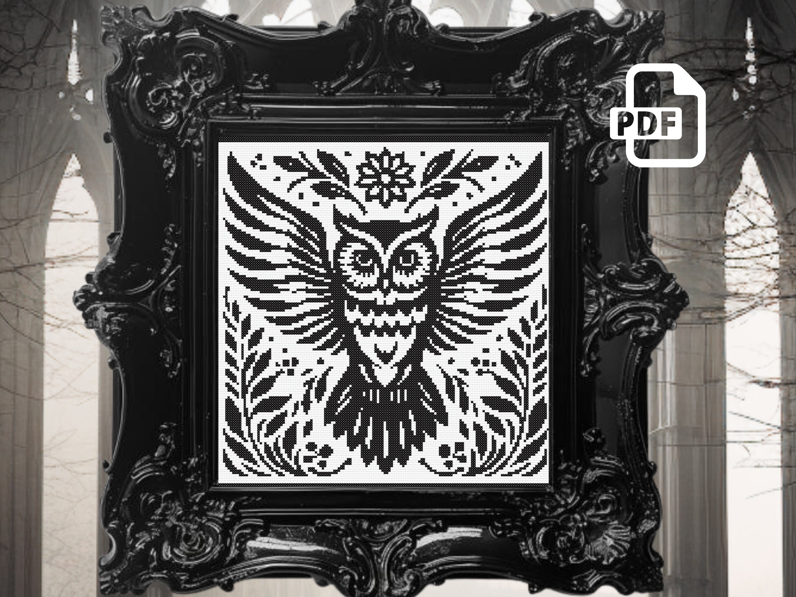 Gothic Owl Cross Stitch Pattern PDF Spooky, Witchy, Halloween Decor ...