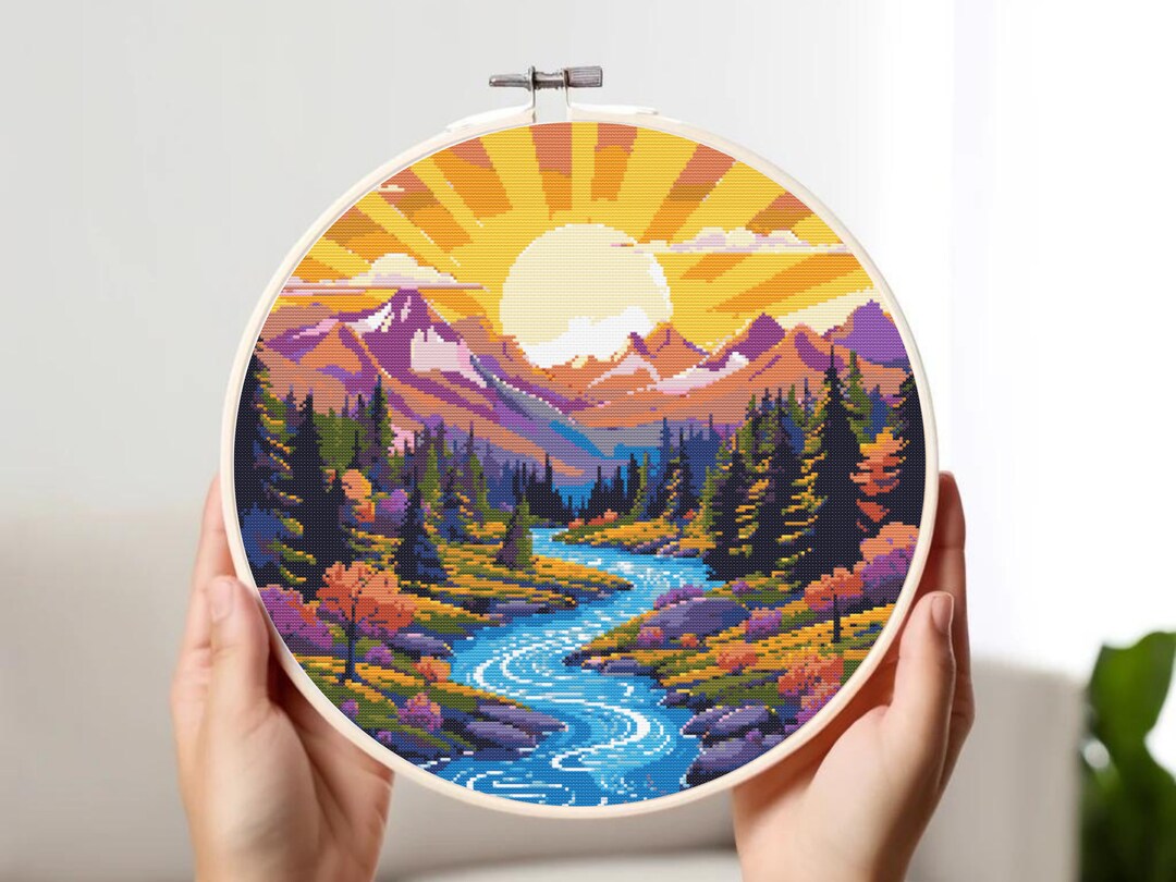 Mountain Sunrise Cross Stitch Pattern: Landscape View (PDF Pattern) - Etsy