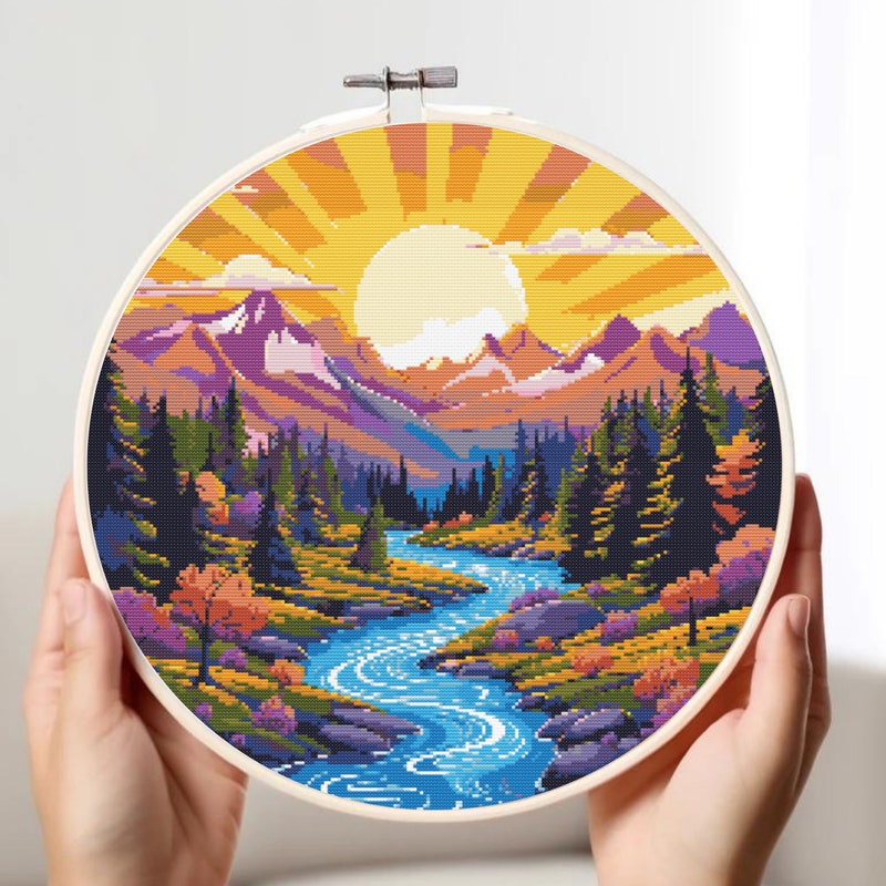 Mountain Crossstitch - Etsy