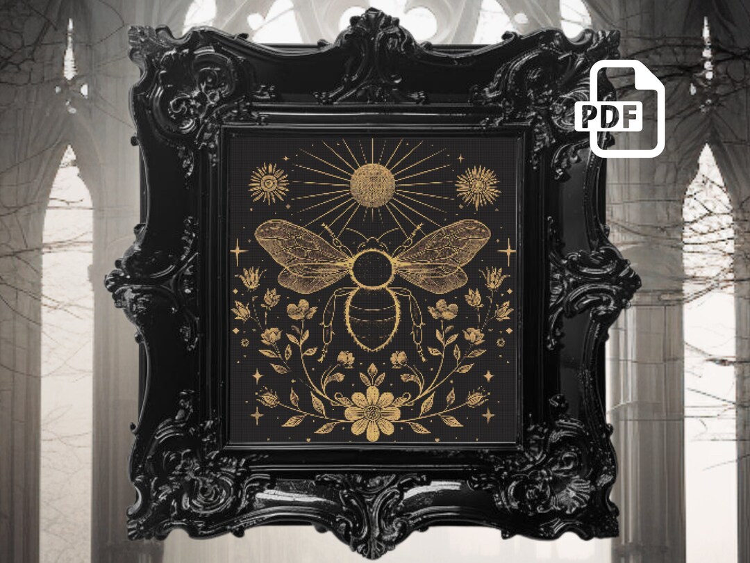 Gold Vintage Bee Cross Stitch Pattern PDF | Gothic Gift for Goth X ...