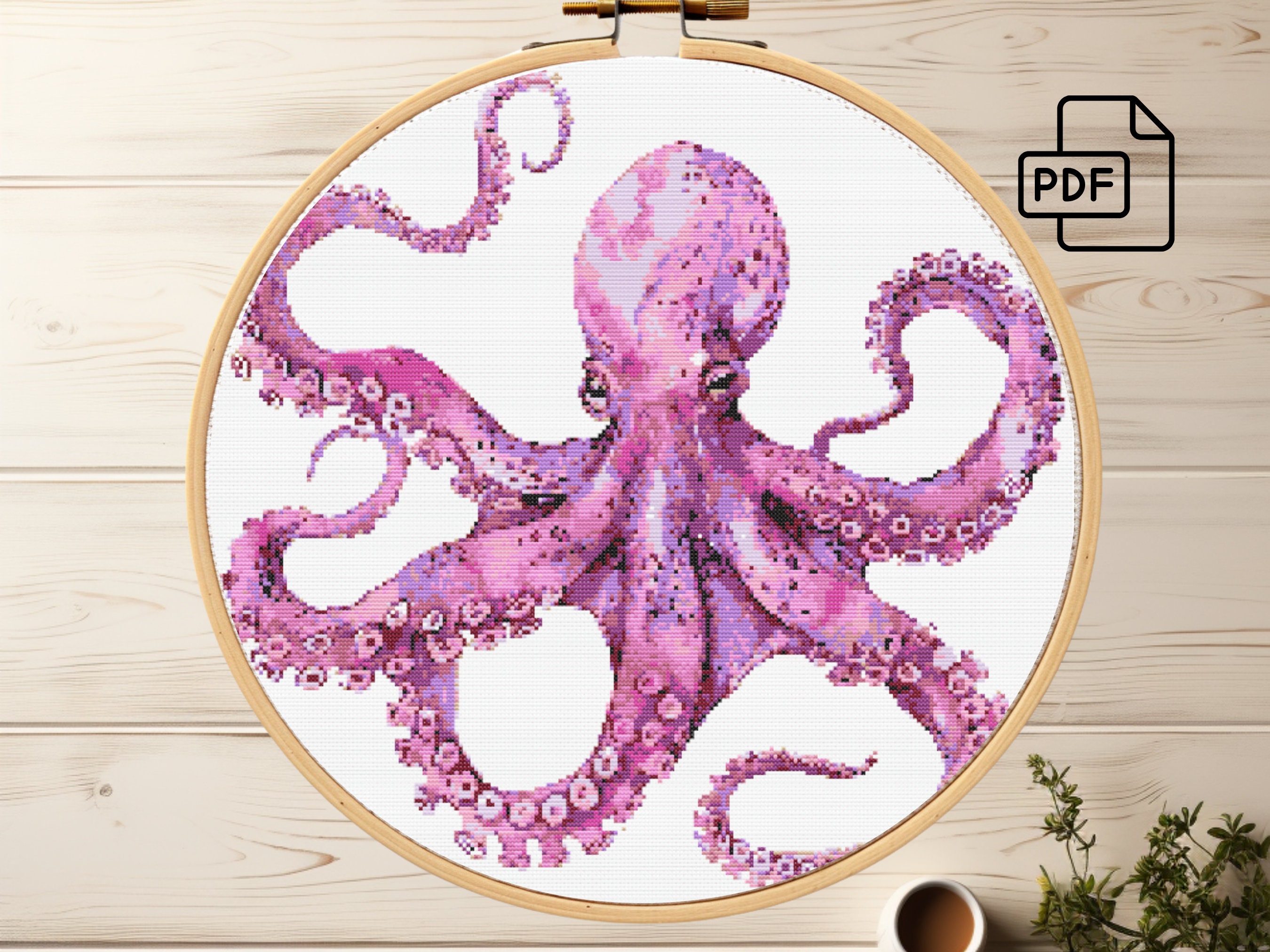 Pink Octopus Cross Stitch Pattern Watercolor Octopus Xstitch Chart ...