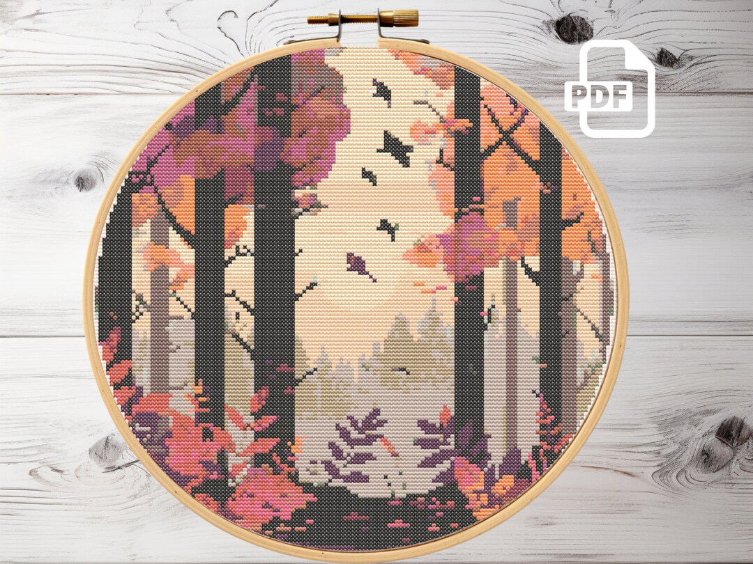 Forest Landscape Cross Stitch Pattern: Nature Mountain Scene (PDF ...