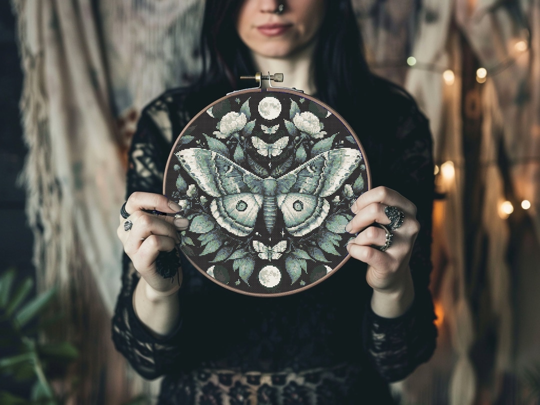 Gothic Moth Cross Stitch Pattern: Dark Floral Insect Chart (PDF) - Etsy