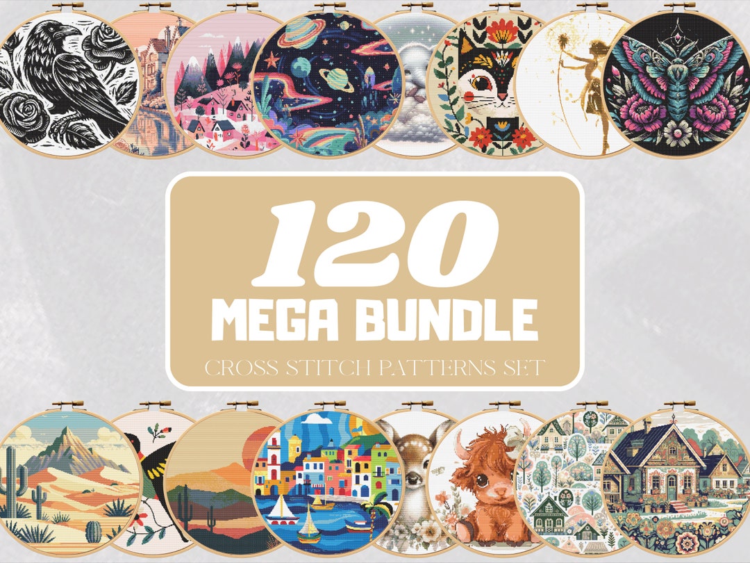 Cross Stitch Pattern Bundle - 120 Multitheme PDF Charts, Color and B&W ...