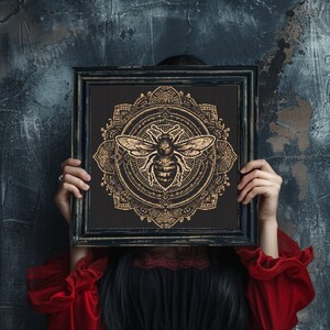 Gold Vintage Bee Cross Stitch Pattern PDF | Gothic Gift for Goth X ...