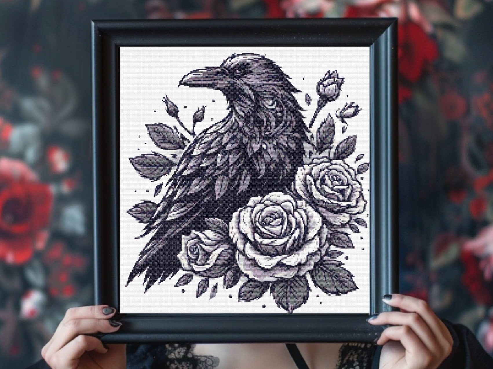 Raven Woodcut Cross Stitch Pattern PDF Mystical Spooky Creepy Dark ...