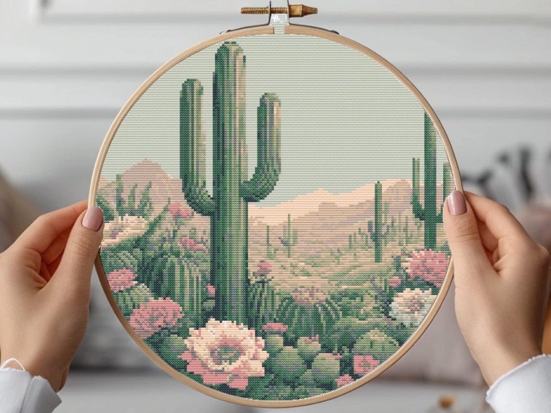 Desert Sunrise Cross Stitch Pattern: Cactus Landscape (PDF Download) - Etsy