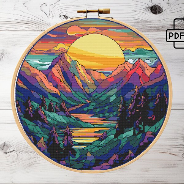 Cross Stitch Sunset - Etsy