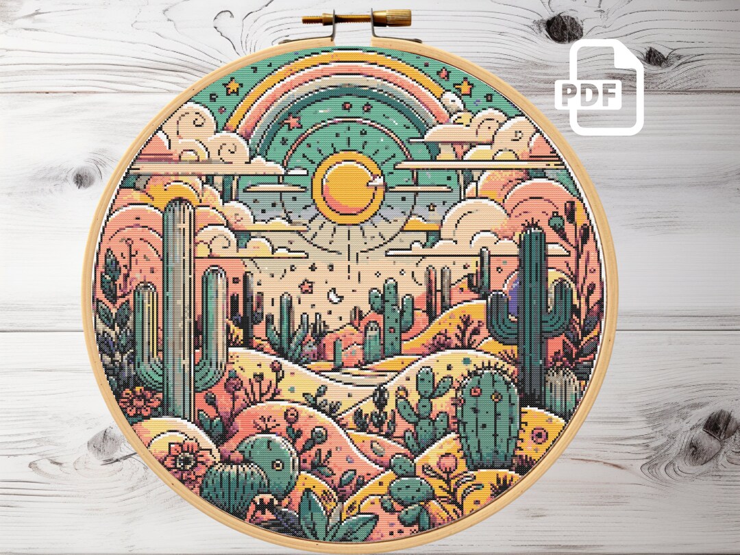 Sunrise Desert Cross Stitch Pattern: Southwest Landscape (PDF Pattern ...