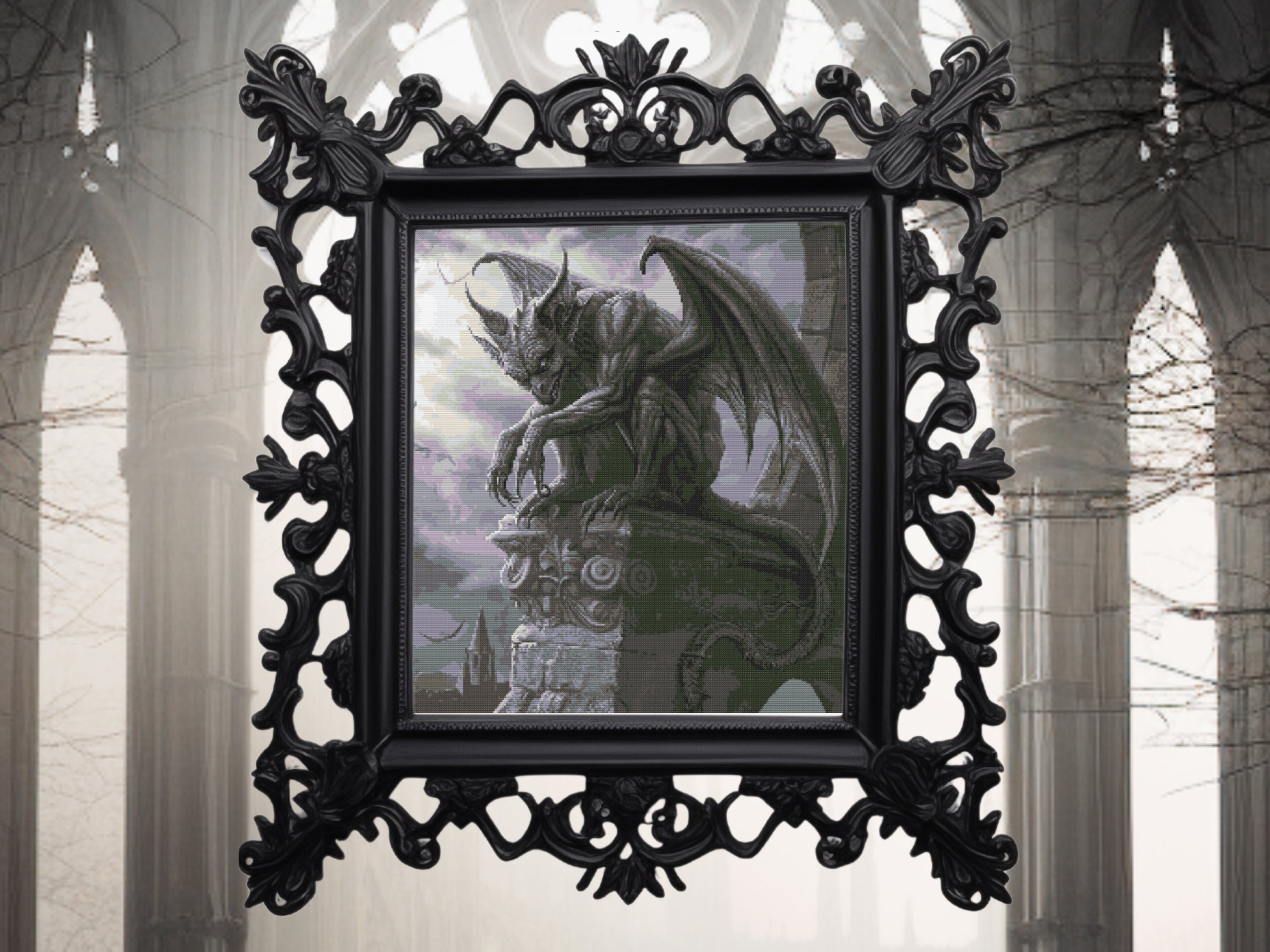 Gargoyle Cross Stitch Pattern: Gothic Spooky Design (PDF) - Etsy