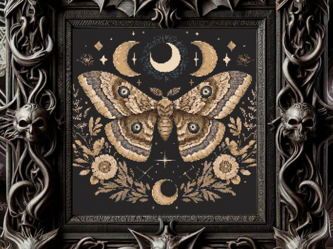 Death Head Moth Cross Stitch Pattern PDF | Gothic Floral Moth Cross ...