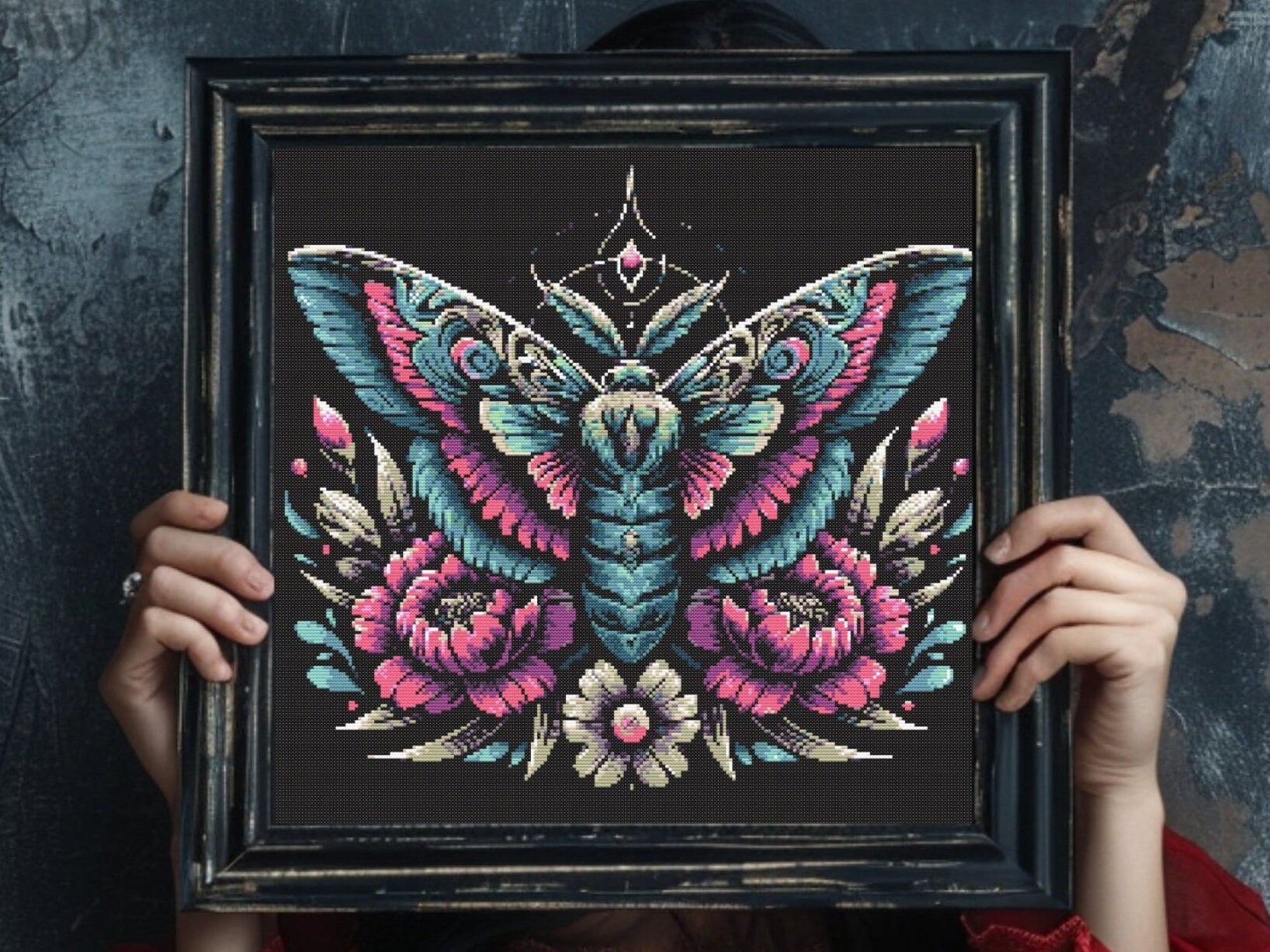 Gothic Moth Cross Stitch Pattern PDF Floral Moth Cross Stitch Chart ...
