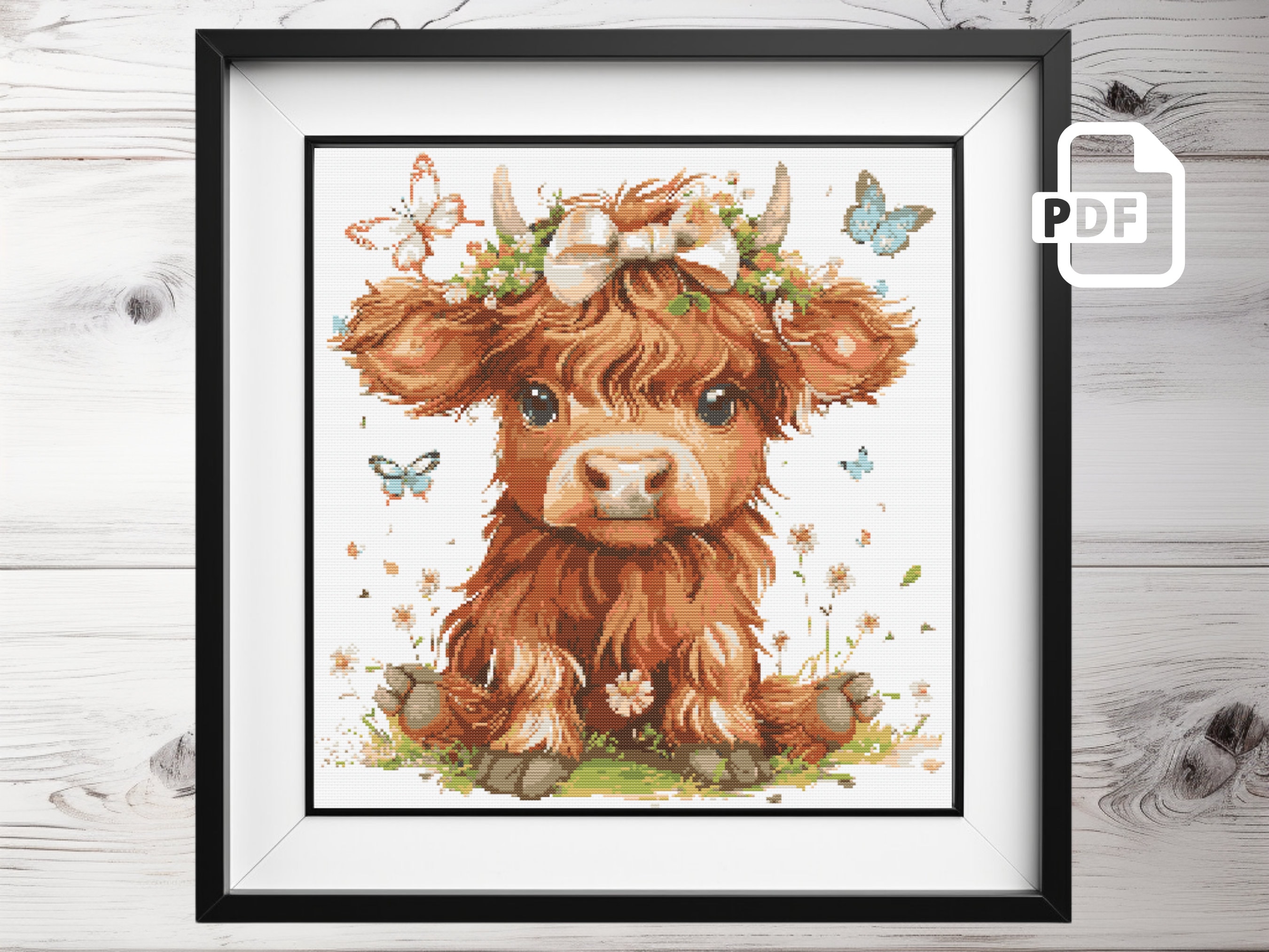 Highland Cow Cross Stitch Pattern PDF Cute Animal Cross Stitch Pattern ...