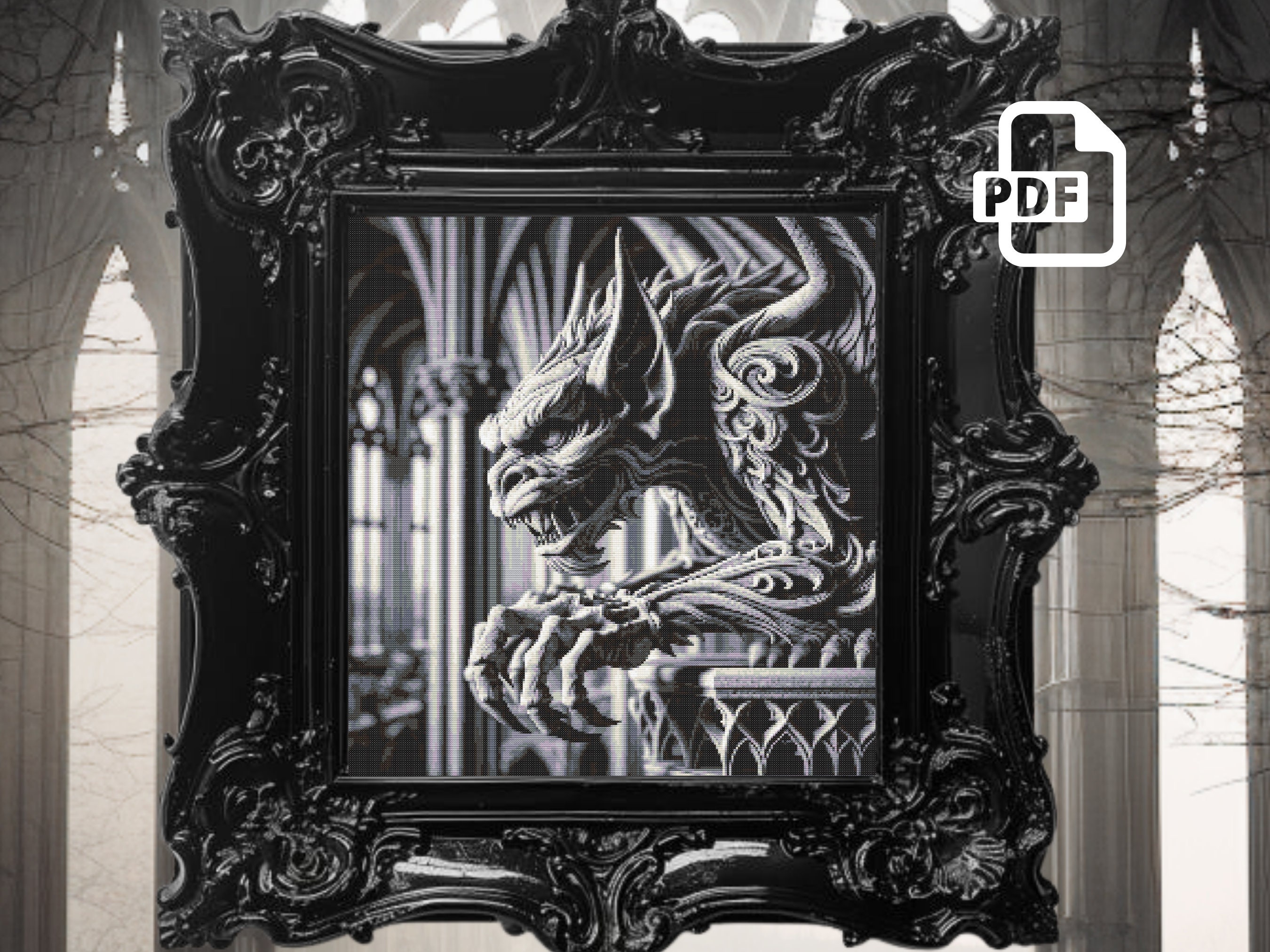 Gothic Gargoyle Cross Stitch Pattern PDF Dark Medieval Decor Instant ...