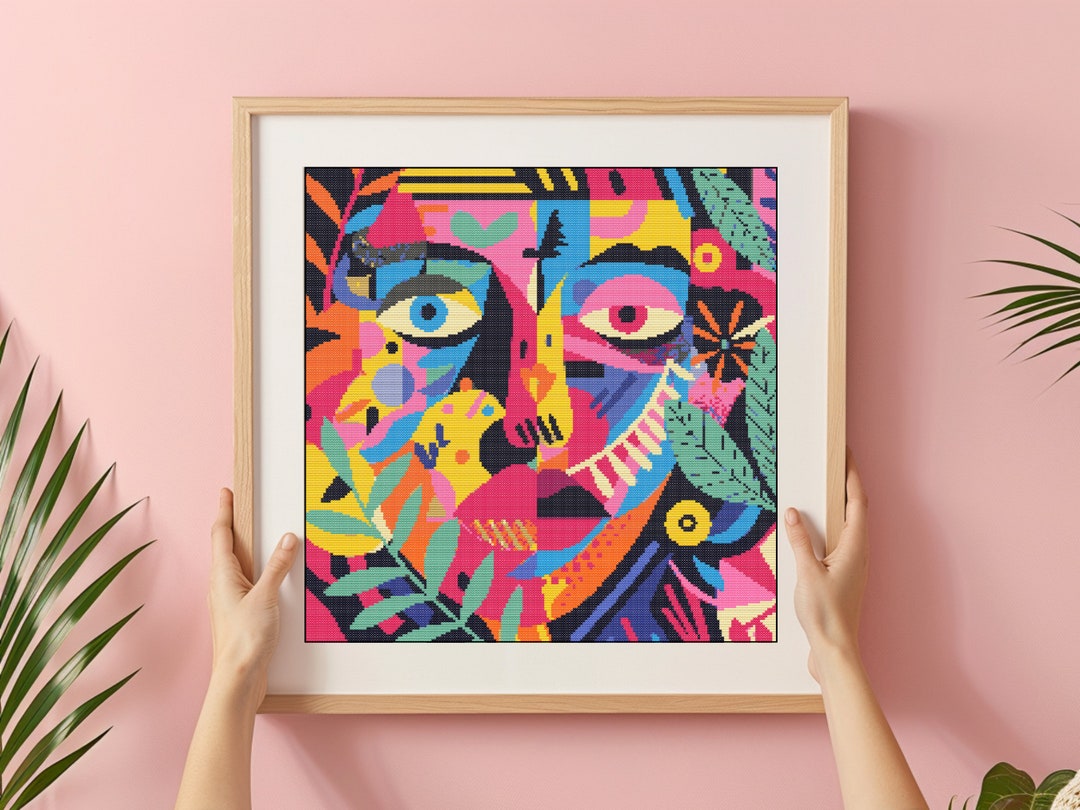 Abstract Face Cross Stitch Pattern PDF Modern X Stitch Counted Chart ...