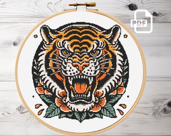 Tiger Cross Stitch Pattern PDF Wild Animal Xstitch Chart Nature Stitch ...