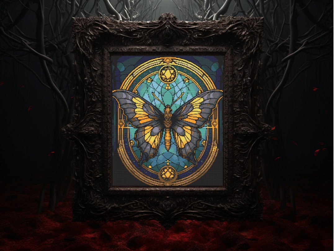 Gothic Moth Cross Stitch Pattern: Stained Glass Effect (PDF) - Etsy