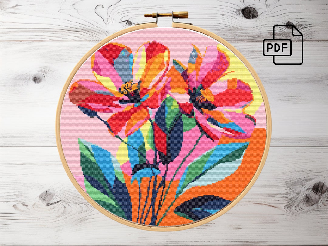 Abstract Floral Cross Stitch Pattern: Modern Flowers (PDF Pattern) - Etsy