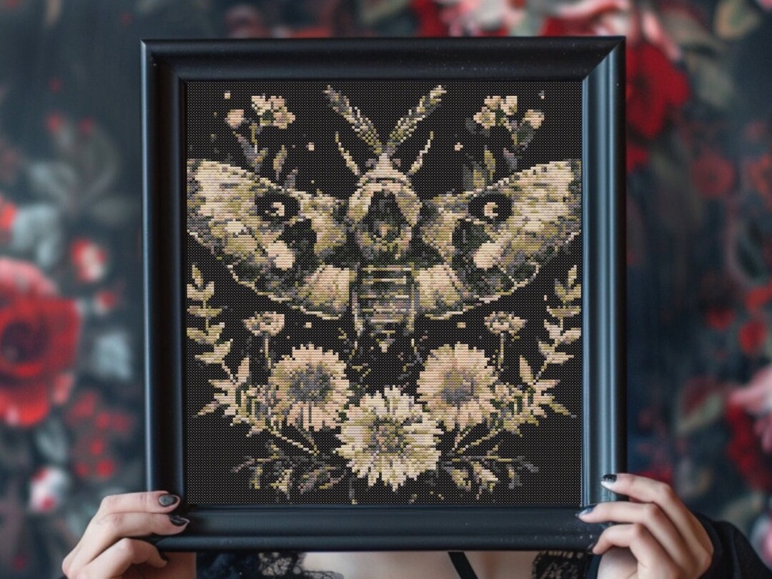Death Head Moth Cross Stitch Pattern PDF | Gothic Floral Moth Cross ...