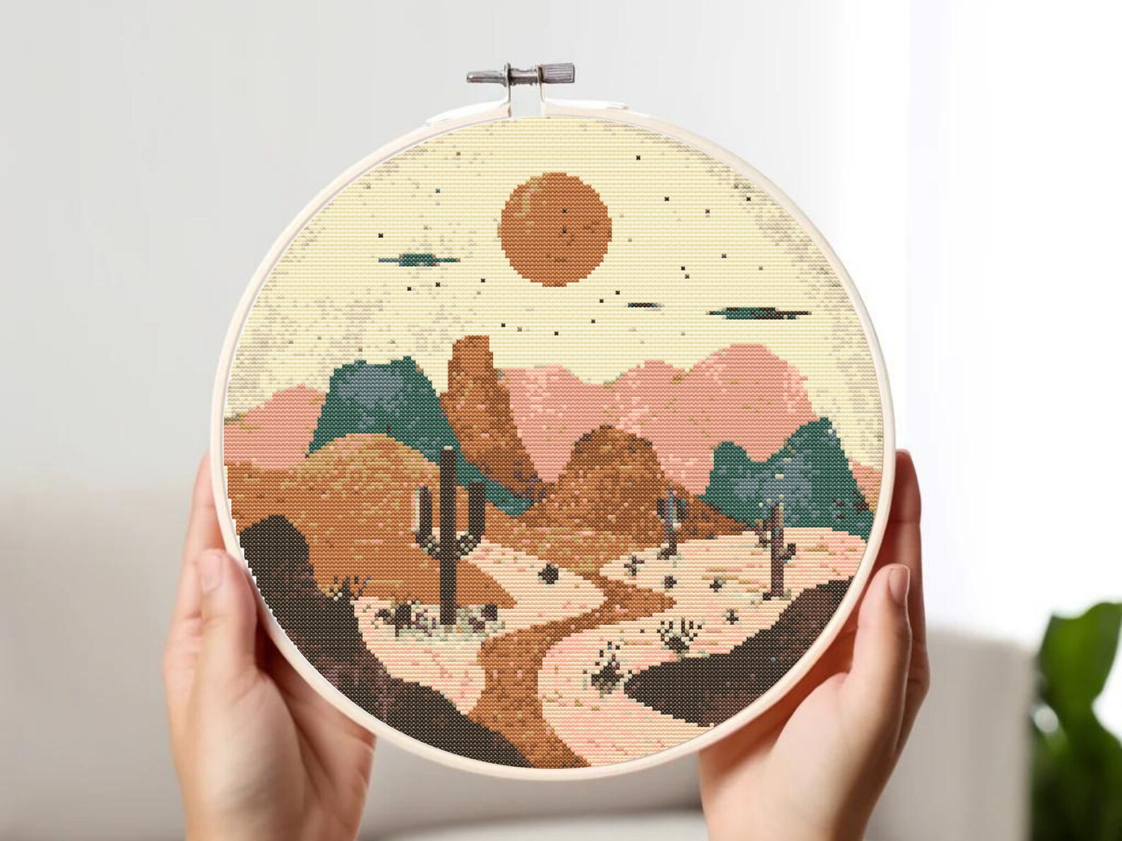 Retro Desert Landscape Cross Stitch Pattern: Sunset Cactus (PDF) - Etsy
