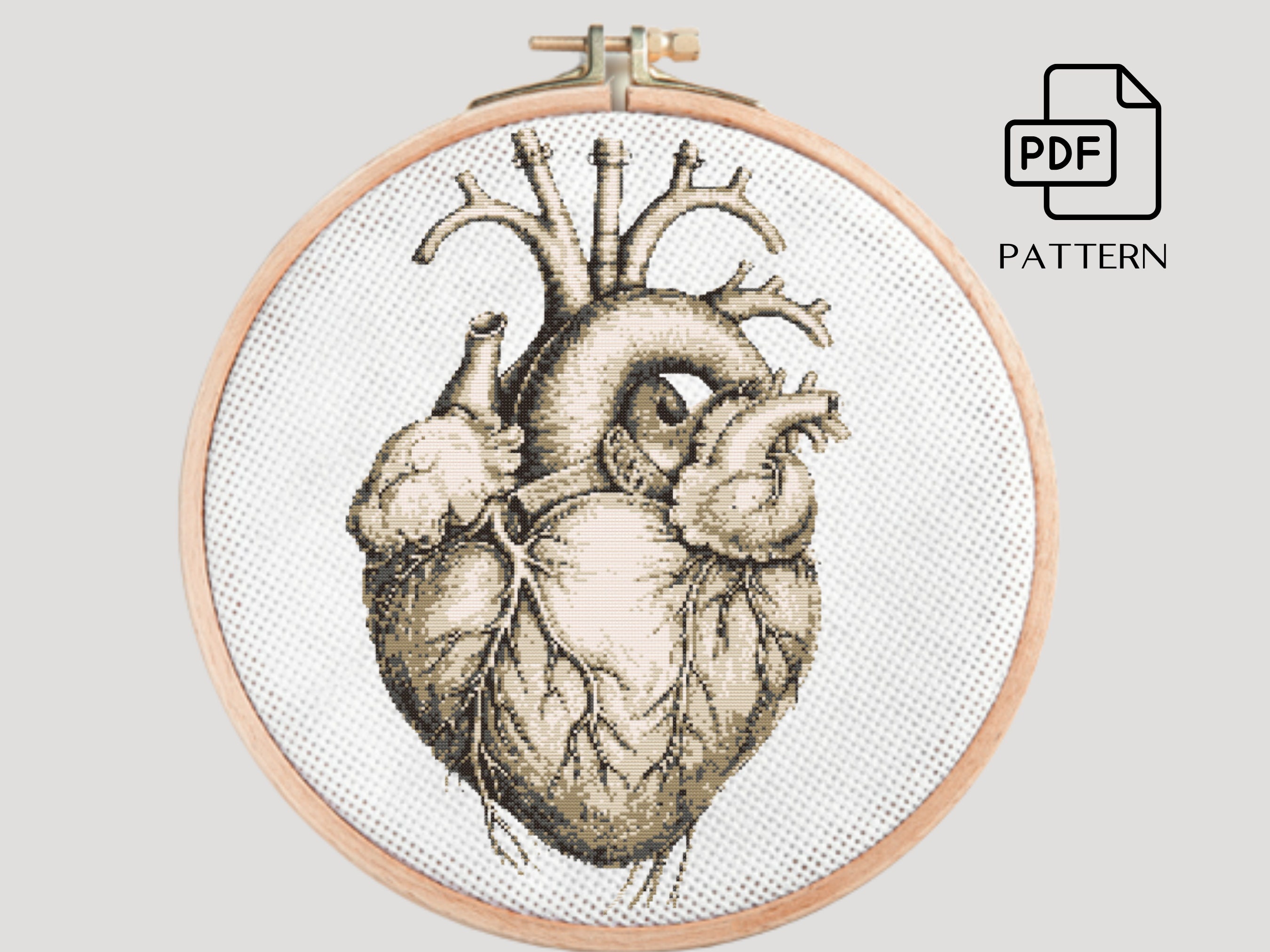 Anatomy Heart Cross Stitch Pattern PDF, Anatomy Xstitch Chart, Heart ...