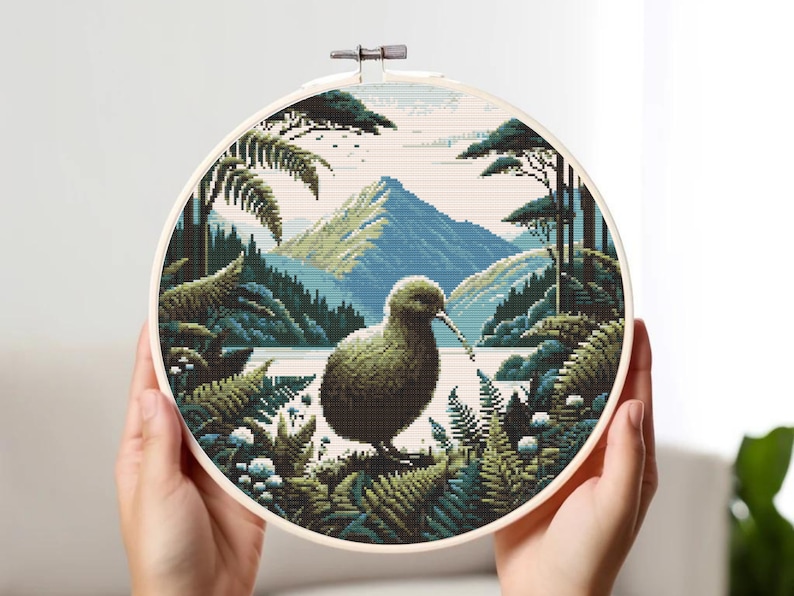 Kiwi Bird Cross Stitch Pattern: New Zealand Landscape (PDF Pattern ...