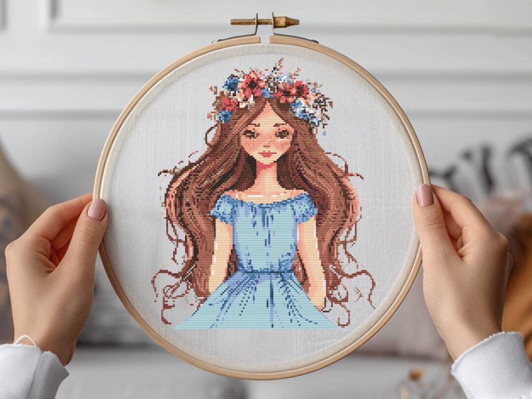 Girl Cross Stitch Pattern PDF, Flower Cross Stitch Pattern, Summer ...