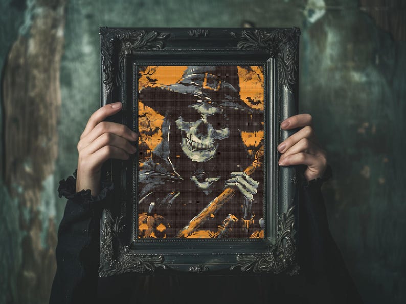 Witch Cross Stitch Pattern | Modern Halloween Witch X-stitch | Spooky ...
